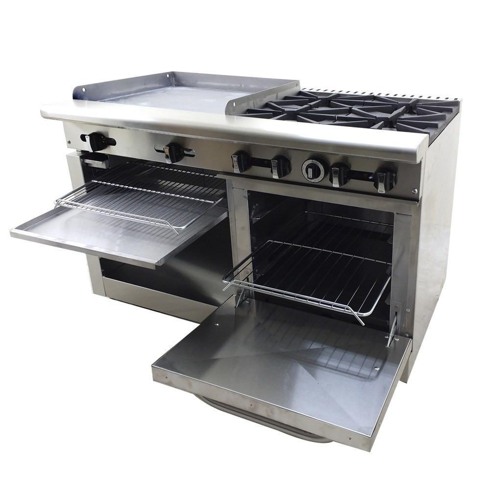 Asber AMR-48 Estufa 4 fuegos Abiertos + Plancha 24" + Horno + Gratinad ...