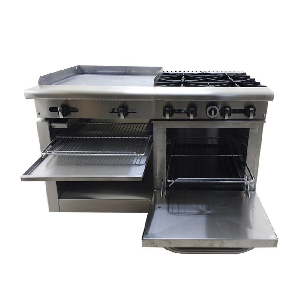 Asber AMR-48 Estufa 4 fuegos Abiertos + Plancha 24" + Horno + Gratinad ...